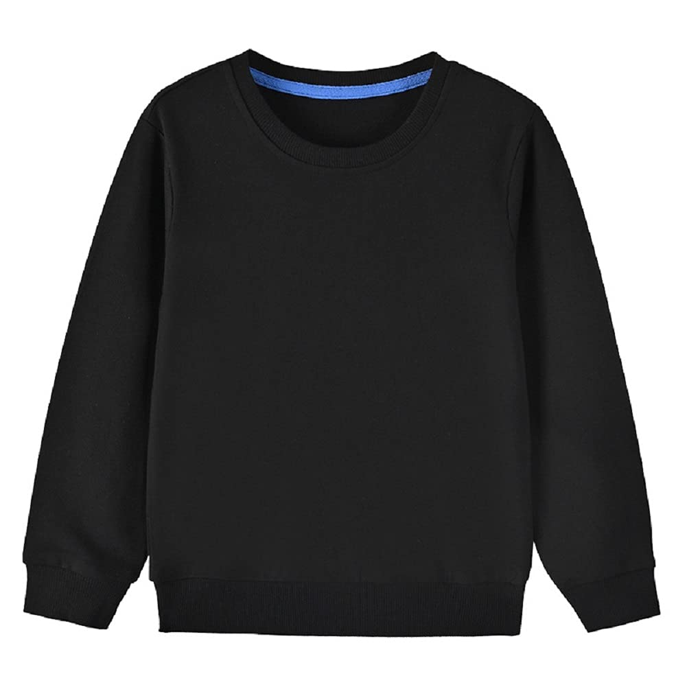 IESSRA Toddler Baby Sweatshirt Black Crewneck Sweatshirts Solid Cotton Soft Long Sleeve Active Pullover Tshirts
