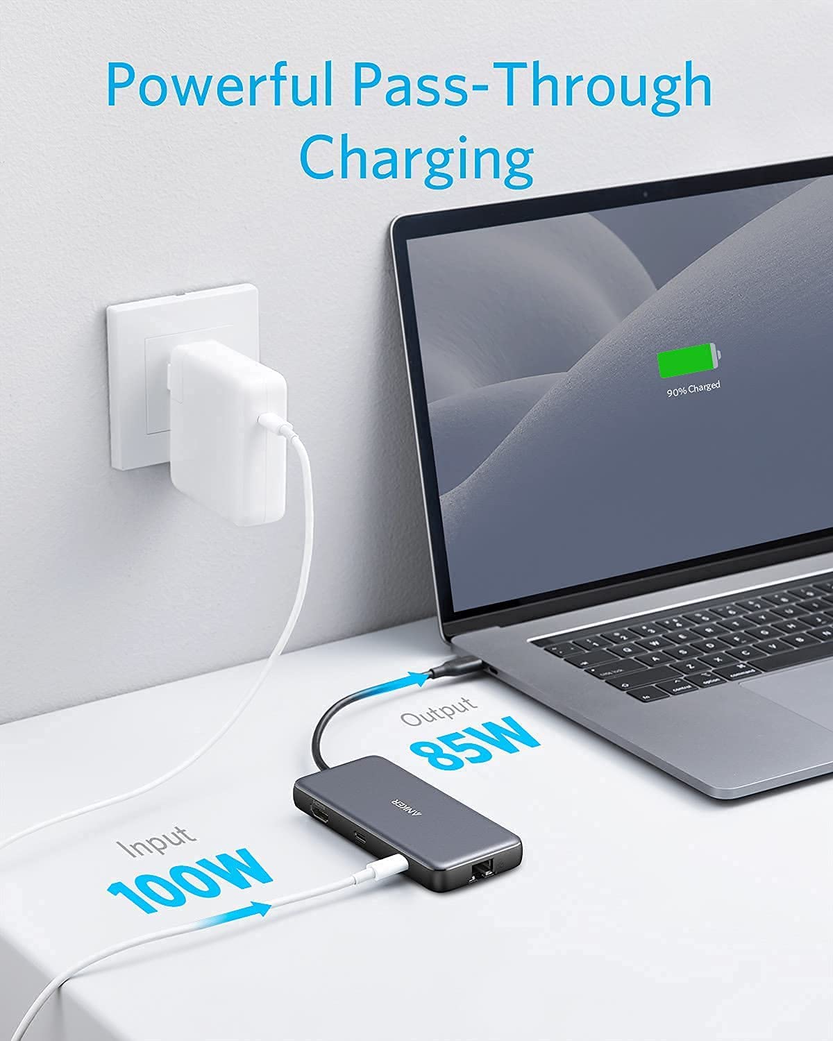 Anker Thunderbolt 3.0 Cable 1.6 ft Supports 100W Charging / 40Gbps Data Transfer & Anker USB C Hub, PowerExpand 8-in-1 USB C Adapter, with 100W Power Delivery, 4K 60Hz HDMI Port, 10Gbps USB C and 2 US