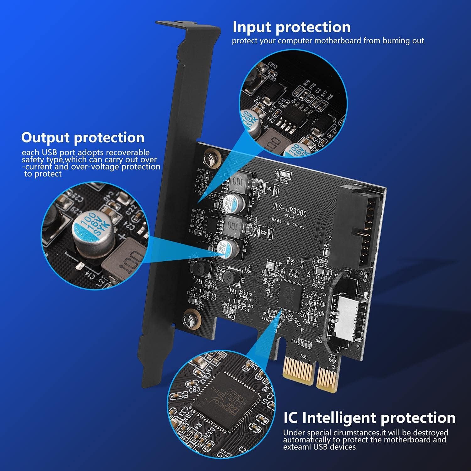 Sinefine PCIe x1 to 19Pin USB 3.0 Header and Type E (A Key) Card,USB Front Panel Adapter, for 1 Front Panel USB A, 1 Front Panel USB C, USB 3.0 5Gpbs for Windows MacOS Linux