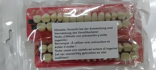 4 Sets Acrylic Resin Fake Teeth Denture Replacement Teeth False dentures Upper and Lower Synthetic Resin dentures for Halloween Party Replacement, 112 Pieces, 23 A