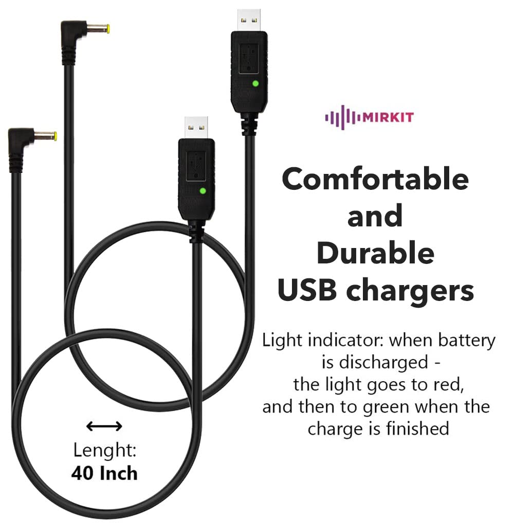 MIRKIT 2pc UV5R Battery BL-5 3800mAh & 2pc 2.5 mm USB Charger Cables with Lanyards Mirkit for Two Way Radio Compatible with Baofeng UV-5R BF-F8HP UV-5RX3 UV-5RTP UV-5X3