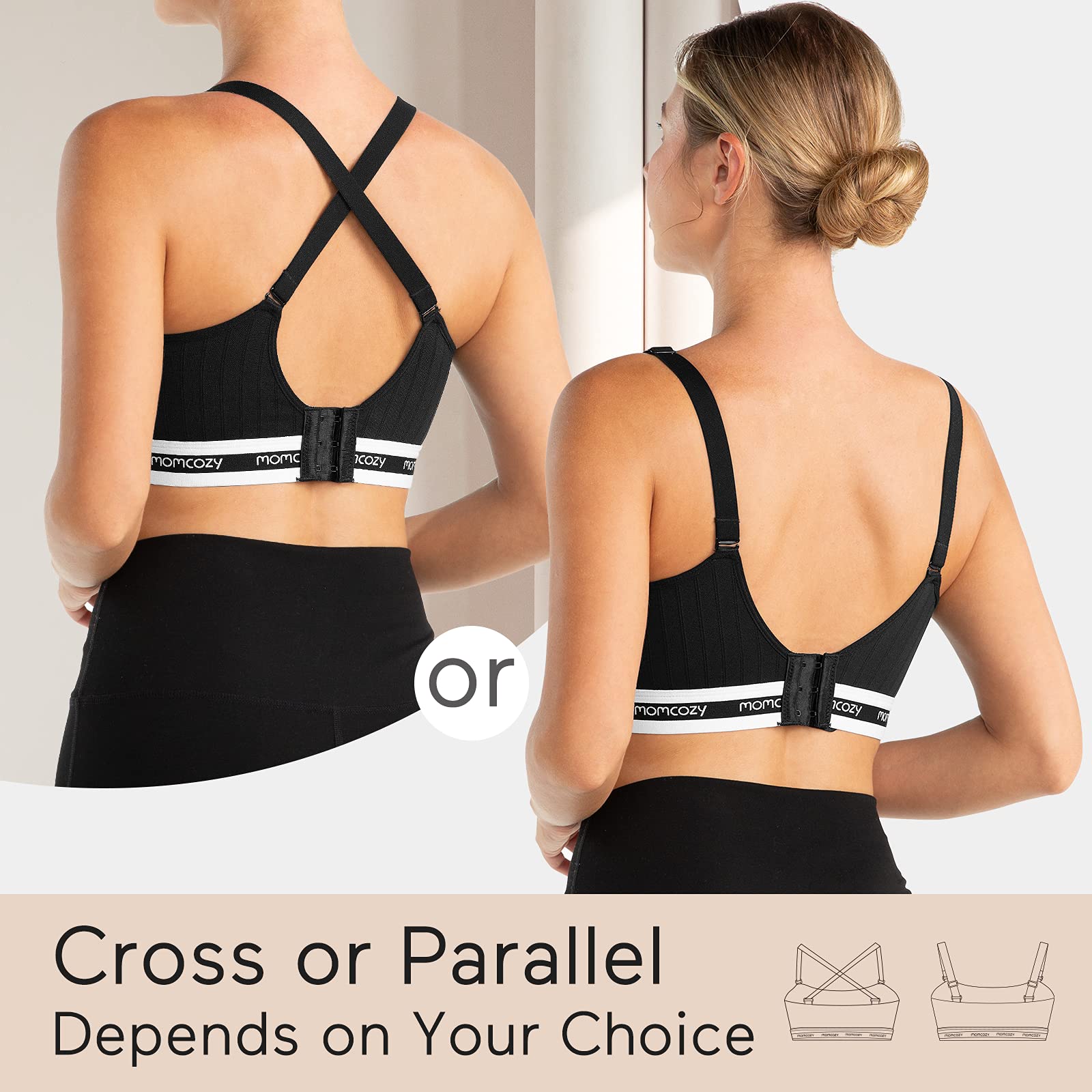 Momcozy Seamless Pumping Bra Hands Free, Comfort and Great Support Nursing and Pumping Bra, Small Black