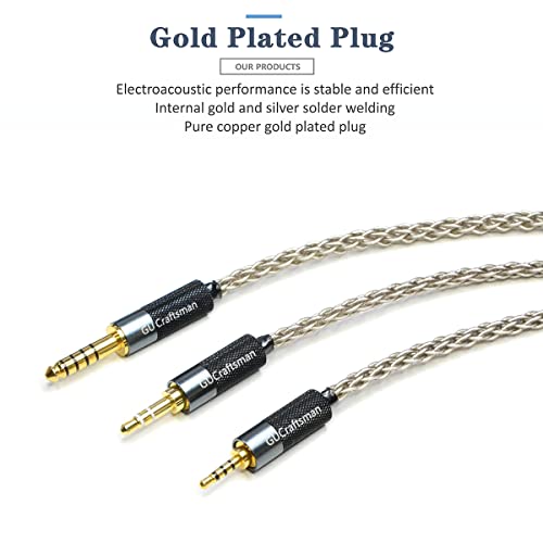 GUCraftsman 3.5mm Stereo Male to 4.4mm Balanced Female Portable Headphone Adapter Cable 6N Single Crystal Silver Headphone Jack Convert Cable for Audio Players with 3.5mm Ports