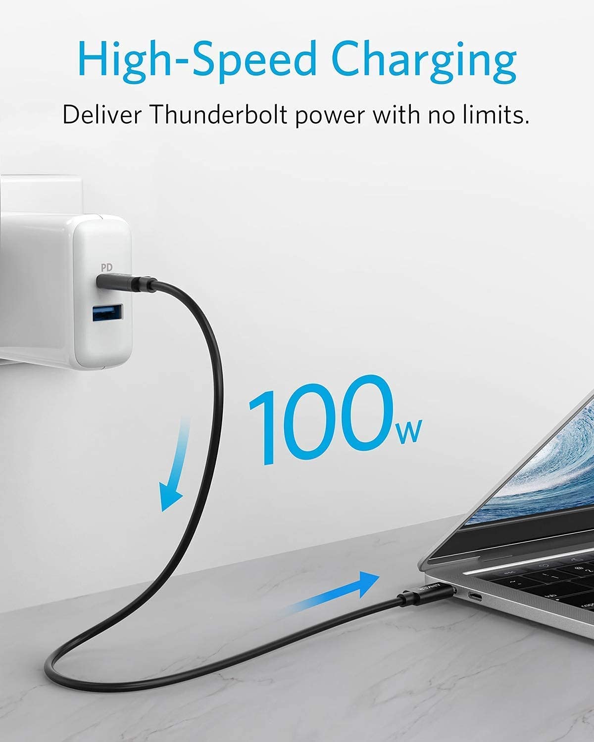 Anker Thunderbolt 3.0 Cable 1.6 ft Supports 100W Charging / 40Gbps Data Transfer & Anker USB C Hub, PowerExpand 8-in-1 USB C Adapter, with 100W Power Delivery, 4K 60Hz HDMI Port, 10Gbps USB C and 2 US