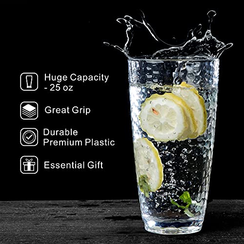Kurala Unbreakable Plastic Tumbler Cups, Set of 6, Large Water Tumbler Set, 25 oz Highball Drinking Glasses (Clear)