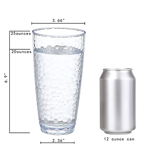 Kurala Unbreakable Plastic Tumbler Cups, Set of 6, Large Water Tumbler Set, 25 oz Highball Drinking Glasses (Clear)