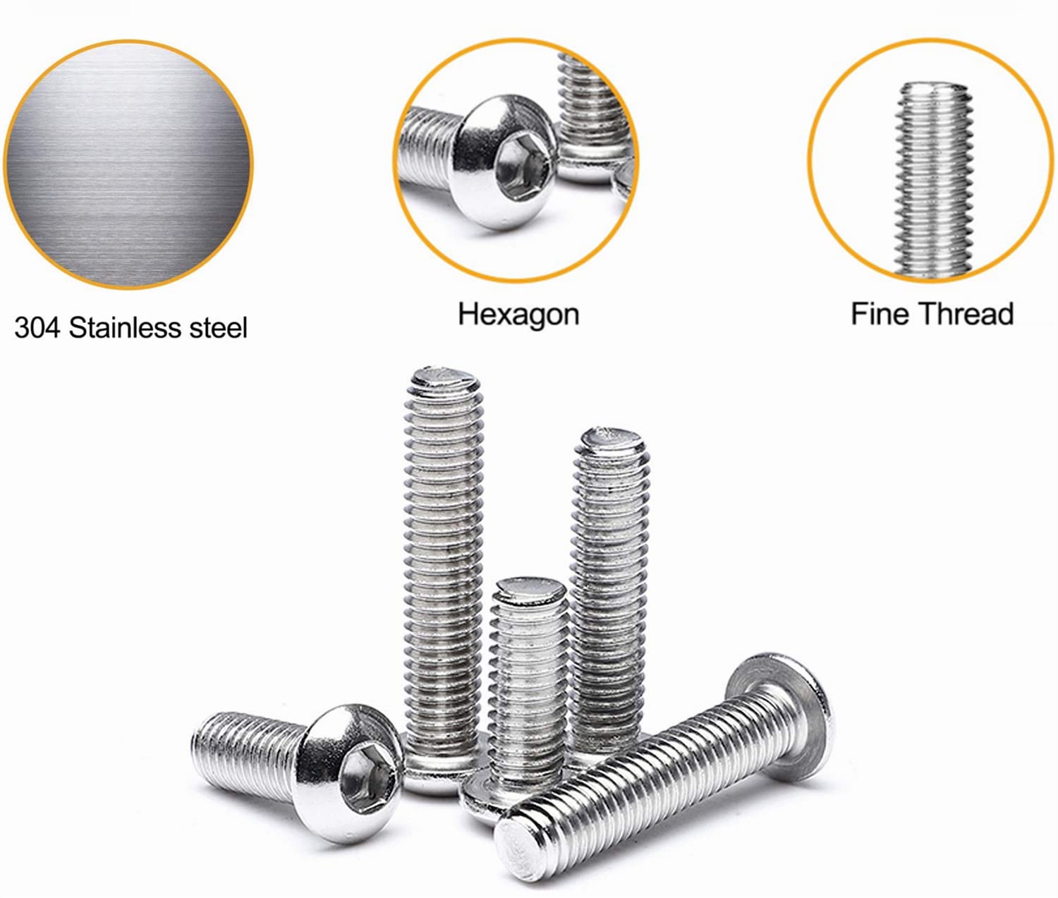 Elantek #2-56 UNC 304-Stainless Steel Button Head Hex Socket Cap Bolts Screws Nuts Assortment Kit