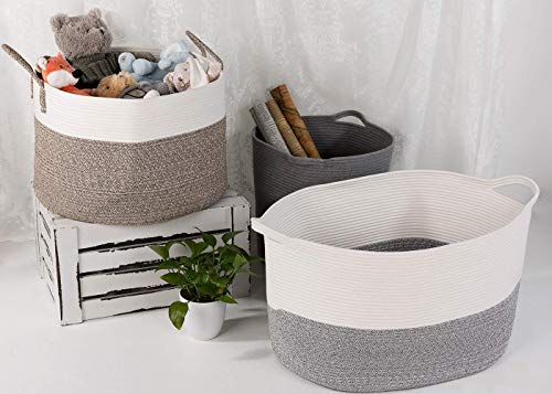 INDRESSME XXX Large Rope Basket (Set of 2)-Woven Pillow, Blanket Basket Laundry Basket