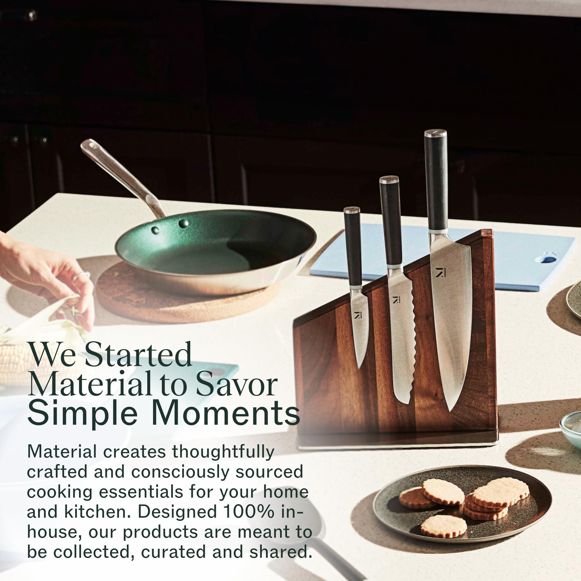Material Knife Stand, Magnetic Wood Modern Knife Block for Safe Storage and Display of Knife Sets, Large Capacity for 10 knives, Walnut