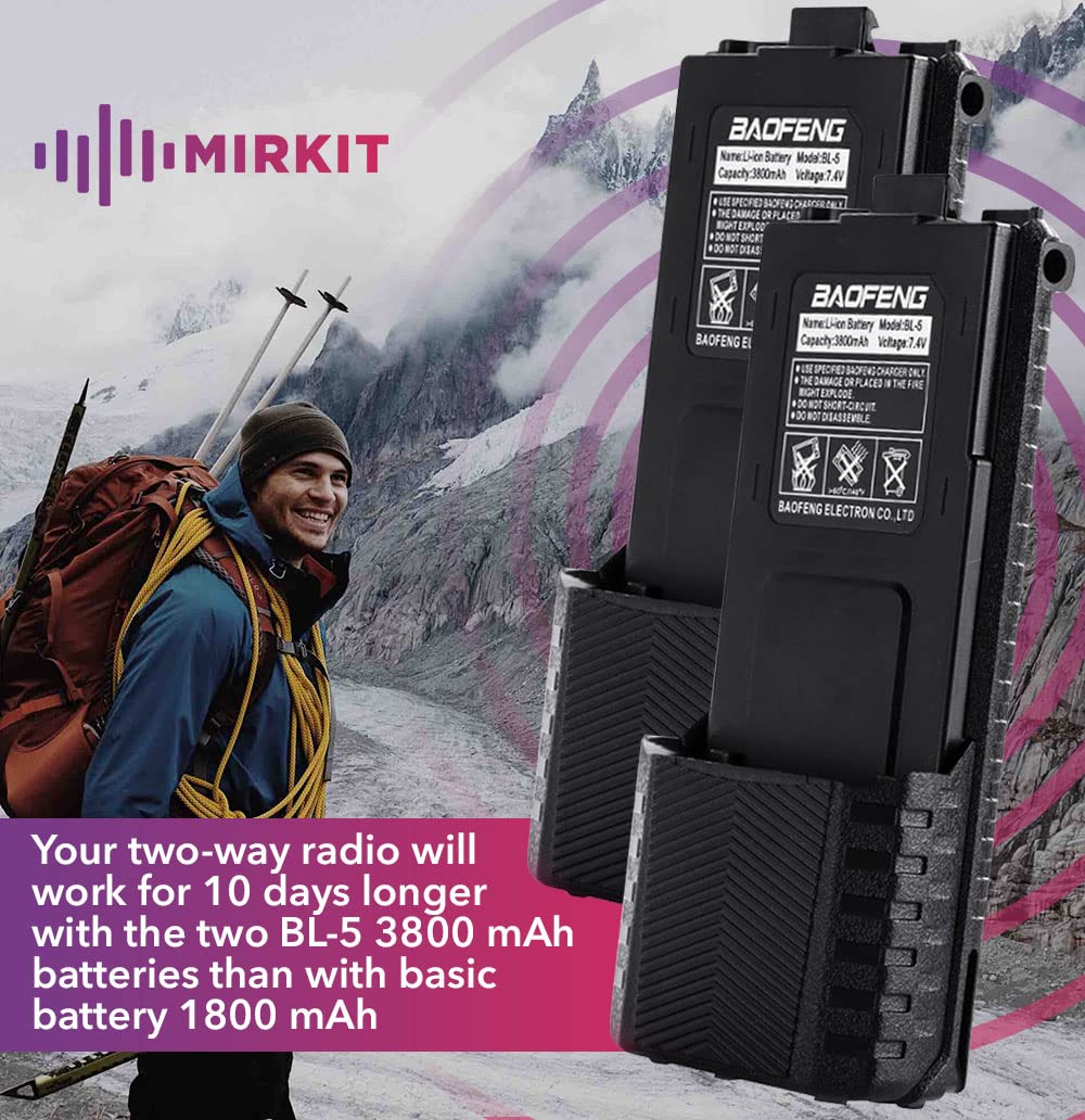 MIRKIT 2pc UV5R Battery BL-5 3800mAh & 2pc 2.5 mm USB Charger Cables with Lanyards Mirkit for Two Way Radio Compatible with Baofeng UV-5R BF-F8HP UV-5RX3 UV-5RTP UV-5X3