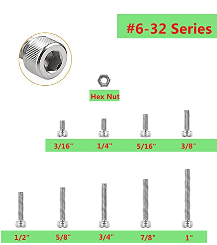 Elantek #6-32 UNC 304-Stainless Steel Hex Socket Head Cap Screws Nuts Assortment Kit