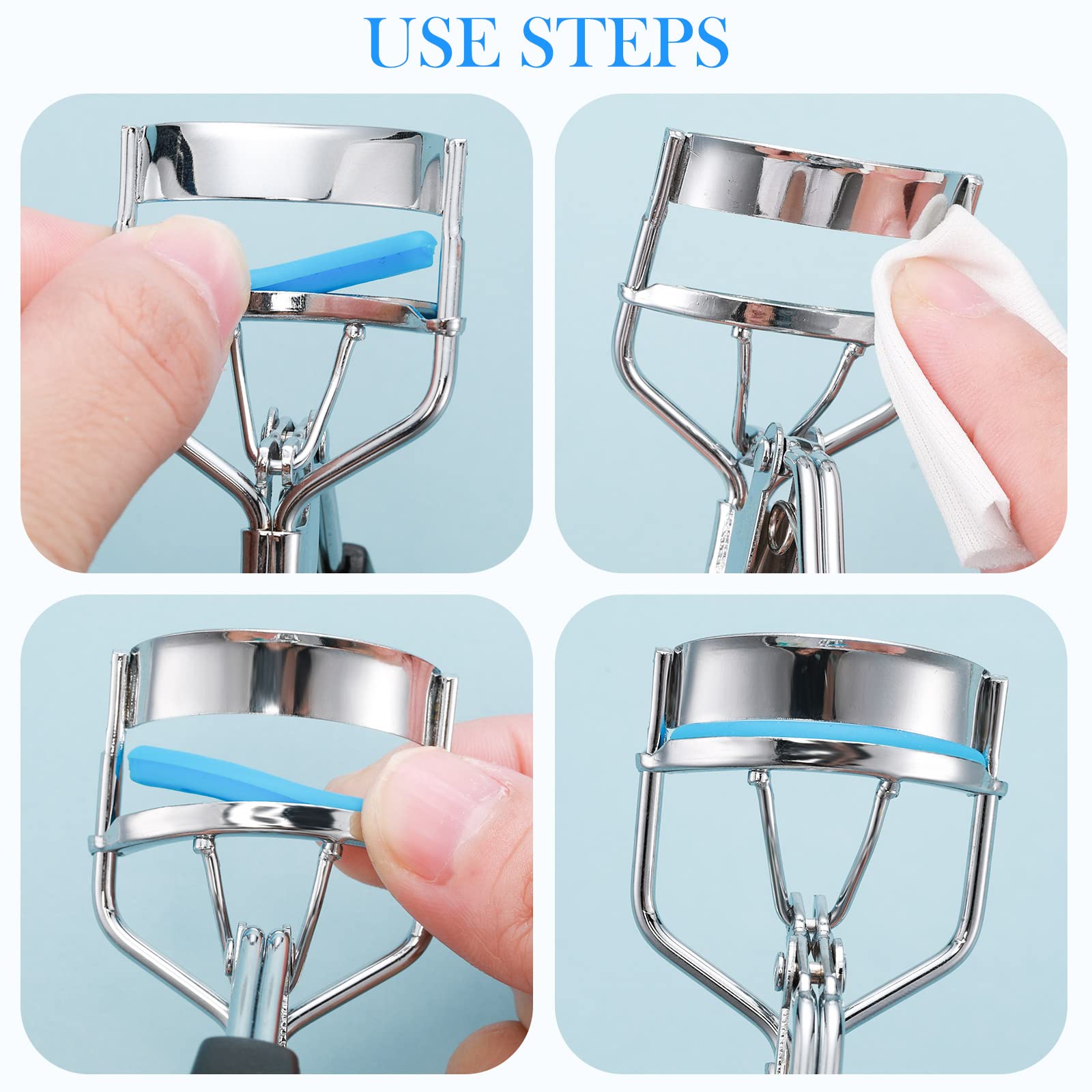 Zhehao Eyelash Curler Refill Eyelash Curler Pad Silicone Rubber Curler Replacement Refill Pad for Universal Eyelash Curler with Clear Storage Box (Blue, Light Blue, Green 2, White)