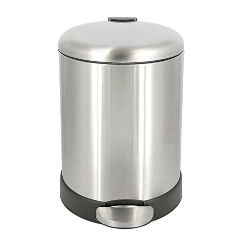 Glad Small Trash Can, 1.2 Gallon | Round Stainless Steel Garbage Bin with Soft Close Lid & Step Foot Pedal | Metal Waste Basket with Removable Inner Bucket, Stainless