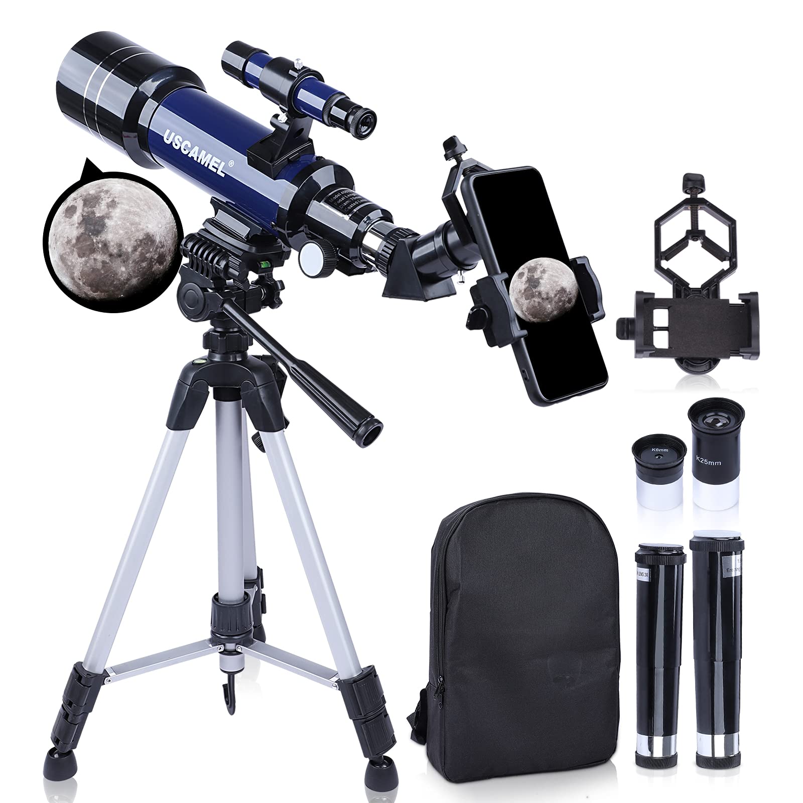Telescopes for Astronomy Adults, 70mm Aperture 400mm Focal Length Refractor Telescope for Beginners Kids, Portable Telescope with Backpack Tripod Phone Adapter