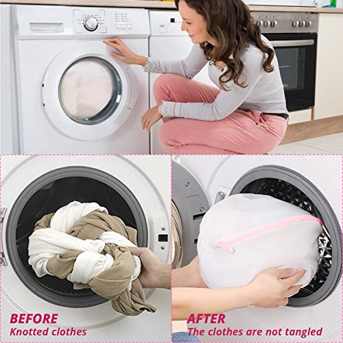 MJIYA Mesh Laundry Bags for Delicates with Premium Zipper, Travel Storage Organize Bag, Clothing Washing Bags for Laundry, Blouse, Bra, (WhiteA+Sphere Shape, 9.25x9.25x7 Inch)