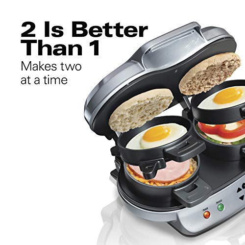 Hamilton Beach Panini Press, Sandwich Maker & Electric Indoor Grill, Upright Storage, Nonstick Easy Clean Grids, Stainless Steel (25410) & Dual Breakfast Sandwich Maker with Timer, Silver (25490A)