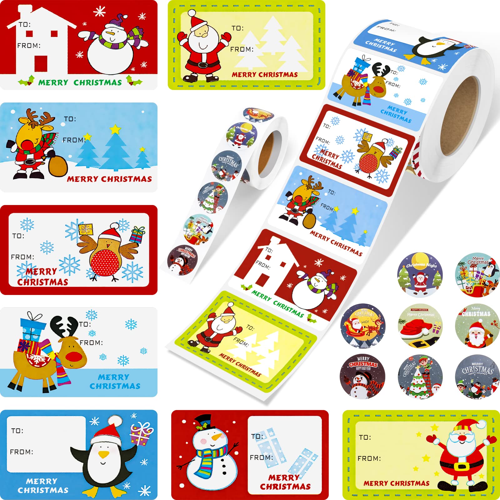 500 Pcs Christmas Sticker Gift Labels, Xmas Gift Stickers Labels to from Self Adhesive Name Gift Tags Labels, Christmas Santa Claus Stickers Xmas Presents Labels Decals Christmas Festival Decorative
