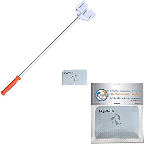 FL!PPER Flipper Platinum Aquarium Hand Scraper Tool – Glass and Acrylic Fish Tank Cleaner – Aquarium Glass Cleaner - Aquarium Glass Scraper with Serrated Blade 28"
