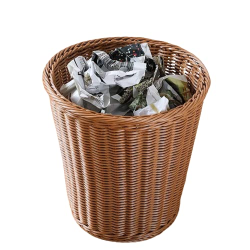 Paper plastic wastebasket Waste Basket Garbage Container Bin Plastic Woven Storage Baskets Decorative Round Trash Can for Bedroom Desktop Utility Rooms garbage container Garages retro waste bin