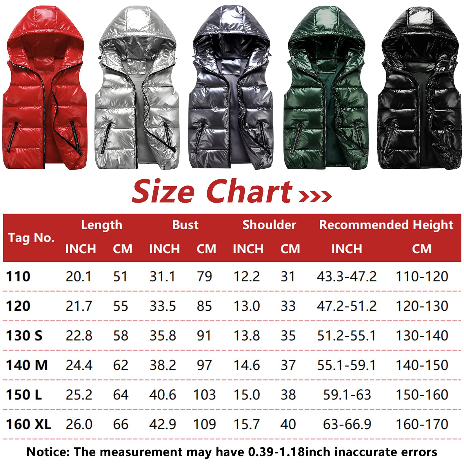 Happy Cherry Girls Boys Light Weight Down Vest Kids Packable Down Puffer Vest Waistcoat Winter Outerwear Red 11-12T