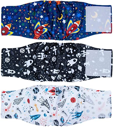 Pet Soft Washable Dog Diapers - Male Dog Belly Bands Diapers for Doggy, Washable Male Dog Belly Wraps 3Pack(S, Space)