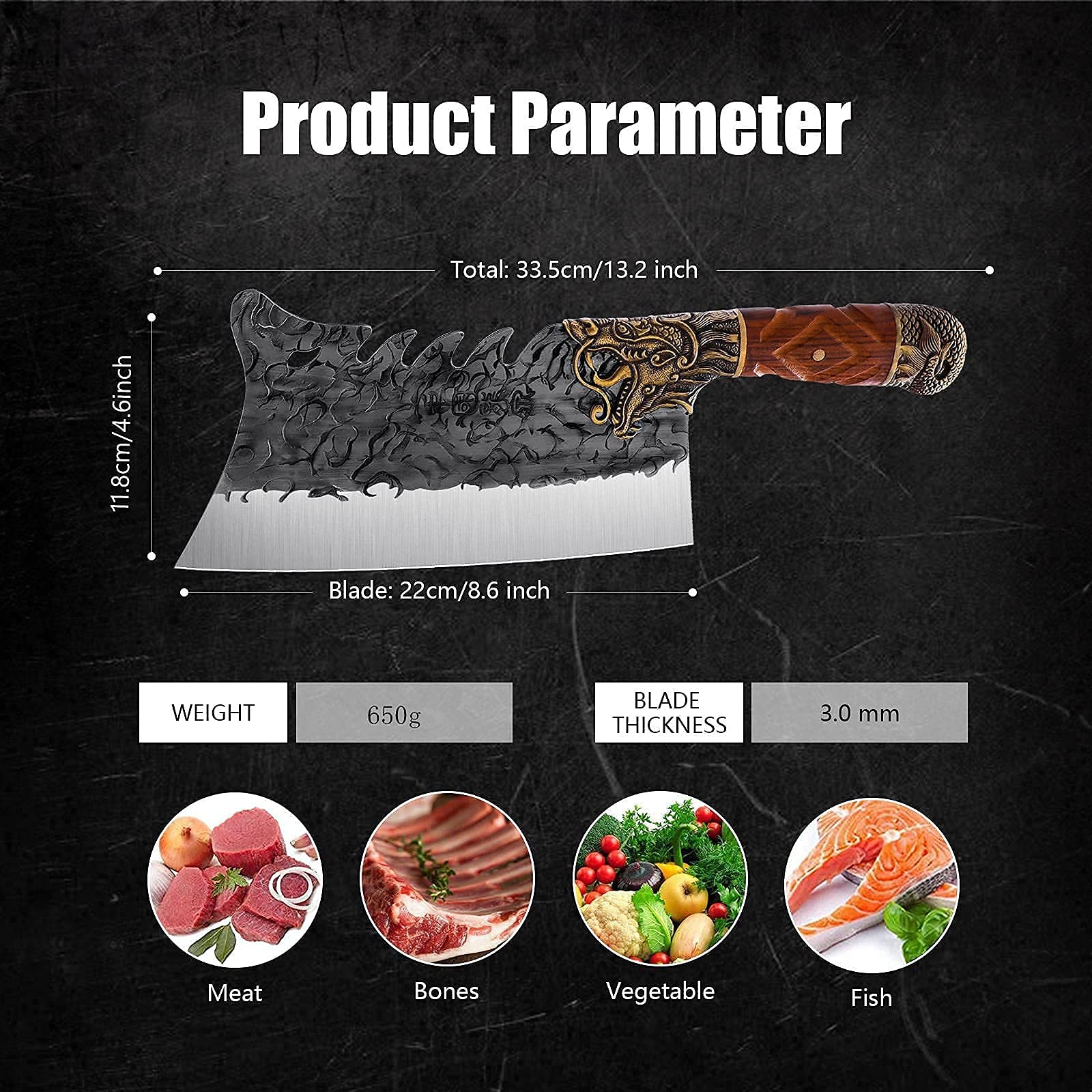 ROCOCO Meat Cleaver Bundle with Multifunctional Boning Butcher Knife Outdoor Viking Gift Men BBQ Camping Hunting Hiking