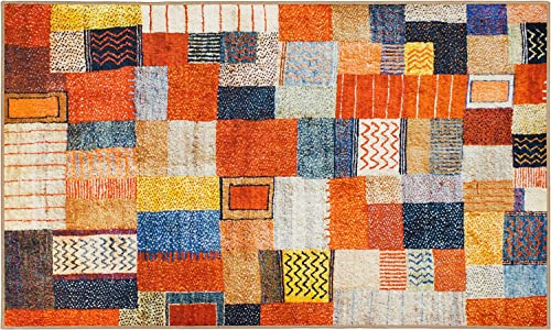 My Magic Carpet Washable Rug - Non-Slip, Stain Resistant, Waterproof, Foldable - 1 Piece Accent Living Room & Bedroom Area Rug - Pet & Kid Friendly (Patchwork Multicolor, 3X5 ft)