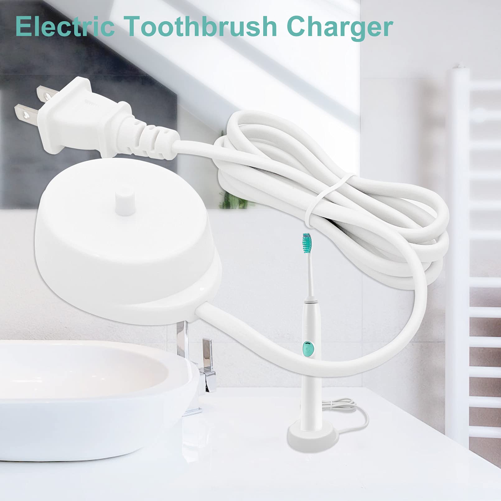 Electric Toothbrush Charger Base for Philips Sonicare Toothbrush Charger Replacement HX6100, HX3000 / HX6000 / HX8000 / HX9000 Series Portable IP67 Waterproof 3.6ft Cable