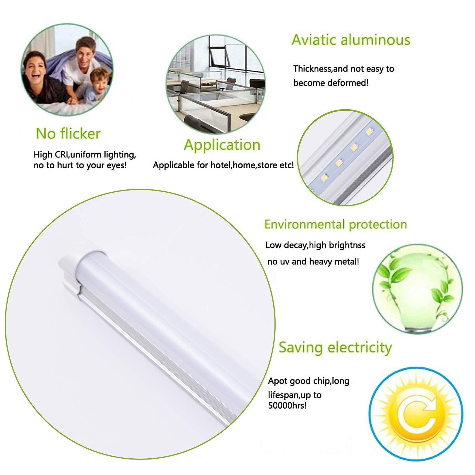 WAHADI 8-Pack T8 4FT LED Shop Light Fixture 24W 4 Foot Integrated TubeLight, Milky Cover 6000K Daylight Single Strip Indoor Connectable Lamp
