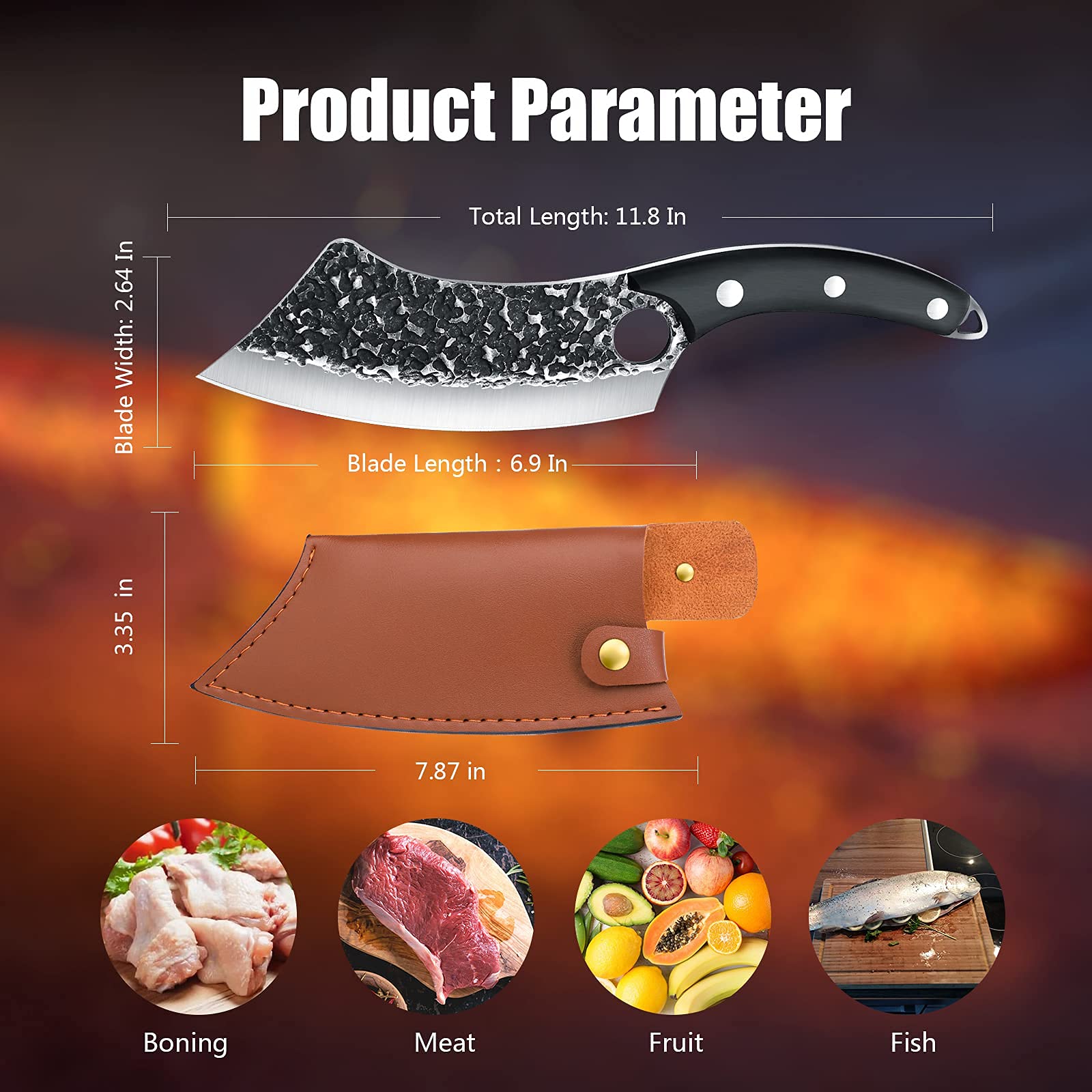 ROCOCO Meat Cleaver Bundle with Multifunctional Boning Butcher Knife Outdoor Viking Gift Men BBQ Camping Hunting Hiking