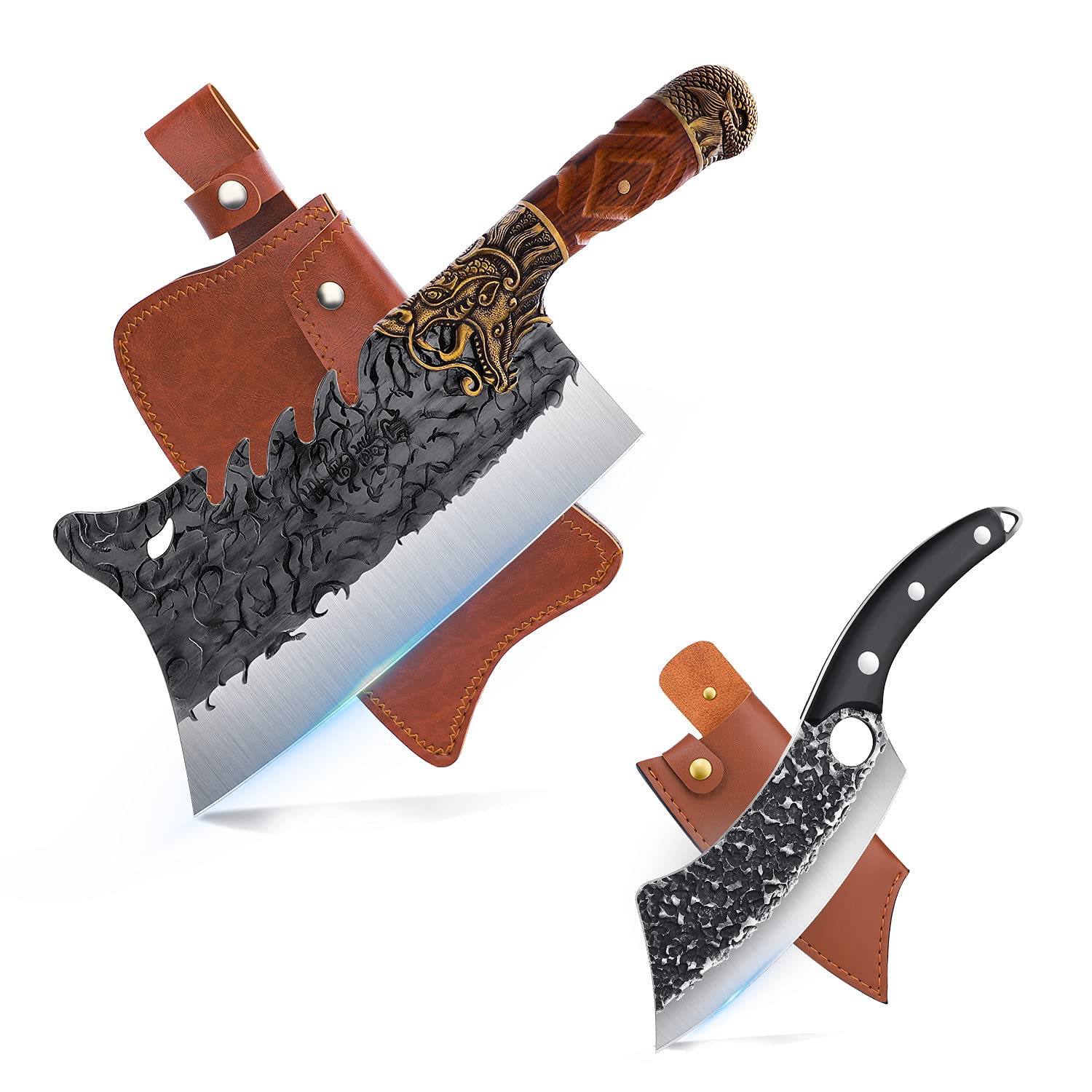 ROCOCO Meat Cleaver Bundle with Multifunctional Boning Butcher Knife Outdoor Viking Gift Men BBQ Camping Hunting Hiking