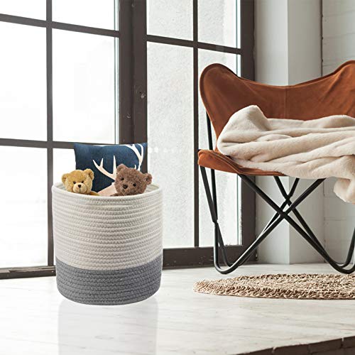 Finderomend 2-Pack Cotton Rope Plant Baskets Cotton Rope Woven Plant Basket for Indoor Plants | Neutral Round Cube Organizer Baskets Bin for Crafts, Toys, Towels and More (12"x12" and 10"x10")