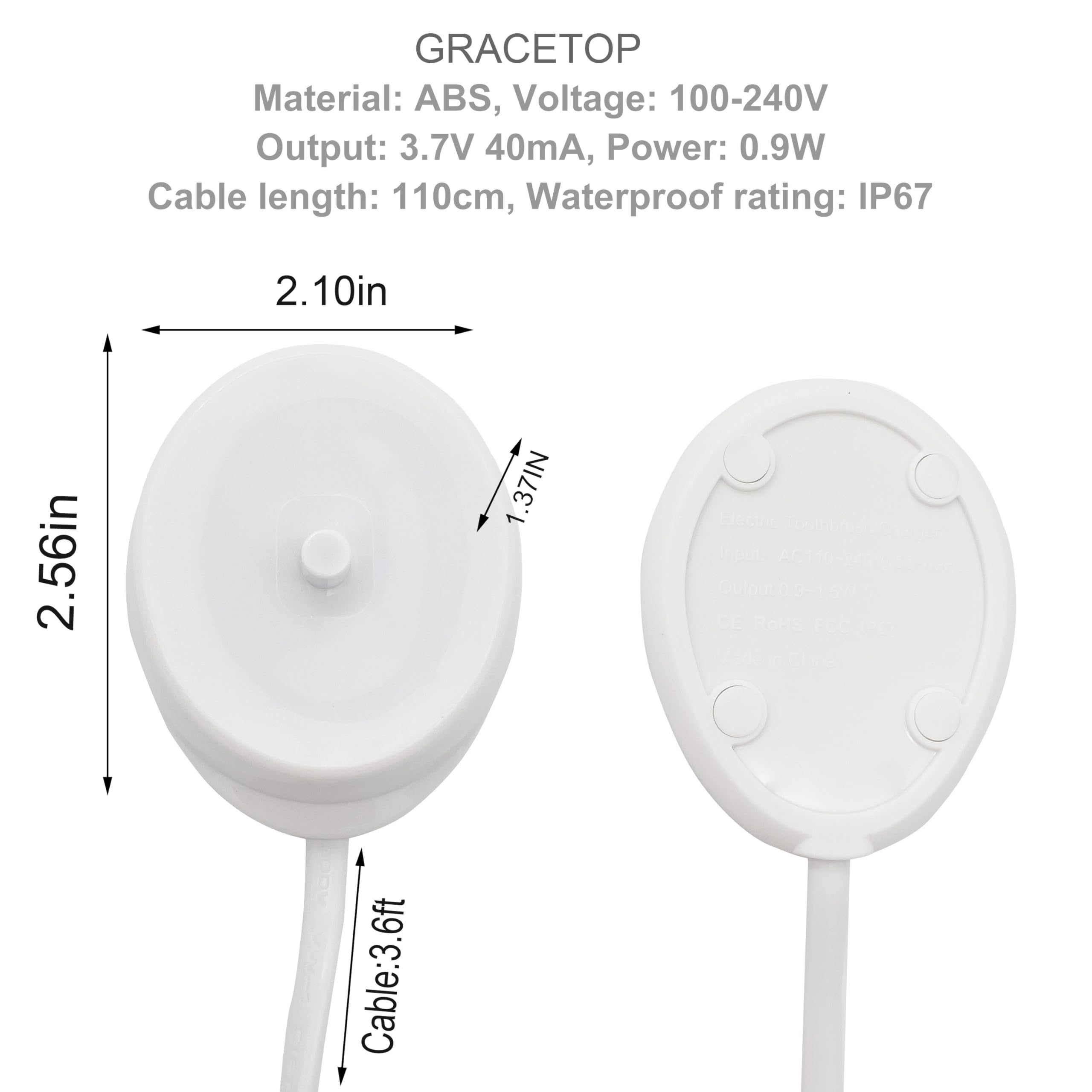 Electric Toothbrush Charger Base for Philips Sonicare Toothbrush Charger Replacement HX6100, HX3000 / HX6000 / HX8000 / HX9000 Series Portable IP67 Waterproof 3.6ft Cable