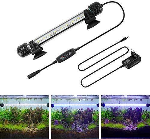 AquariumBasics led Aquarium Light for Fish Tank ,Auto on/Off Submersible White and Blue led Aquarium Plant Light with Timer and dimming Function (7.5 inch （Timer & Dimming Function))