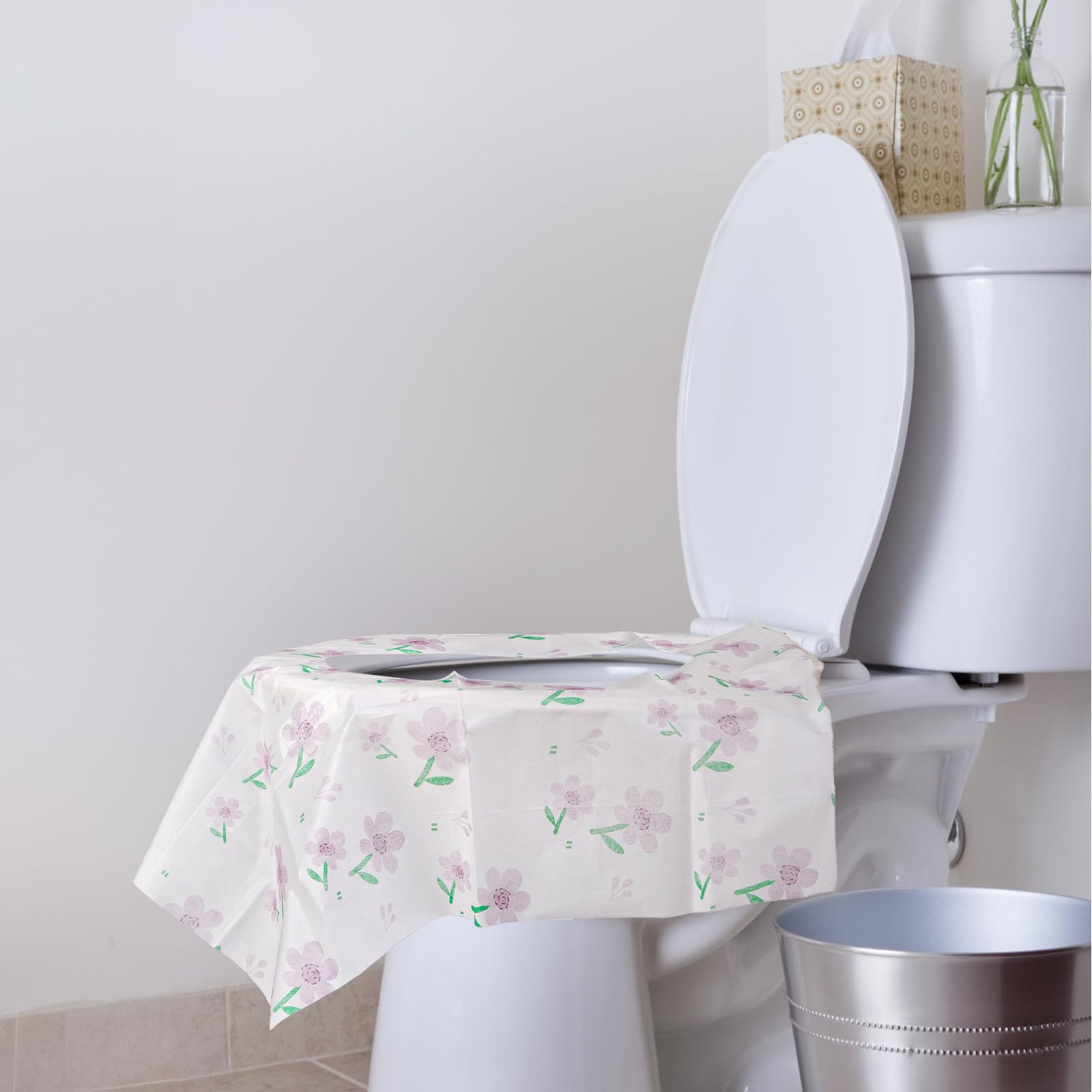 Tebery 50 Pack Extra Large Disposable Toilet Seat Covers, Cute Printed Potty Seat Covers for Toddlers, Kids, and Adults - Waterproof, Portable for Travel