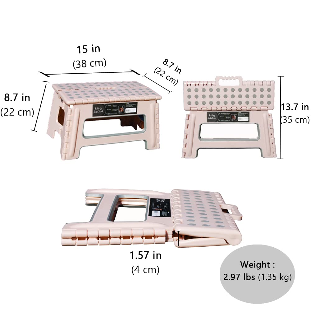 BEEANDEE Folding Step Stool - 9" Height - Holds up 300 Lbs Lightweight Foldable Stepping Stool is Sturdy Enough to Support Adults & Safe Enough for Kids. Skid Resistant and Open with one flip