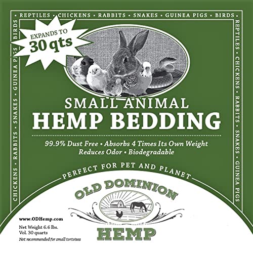 Old Dominion Hemp Small Animal Hemp Bedding, Low Du, Expands to 30 quarts, Reduces Odors, Chicken Bedding, Rabbit Bedding, Reptile Bedding, Hamer Bedding, Gerbil Bedding, Rat & Mice Bedding