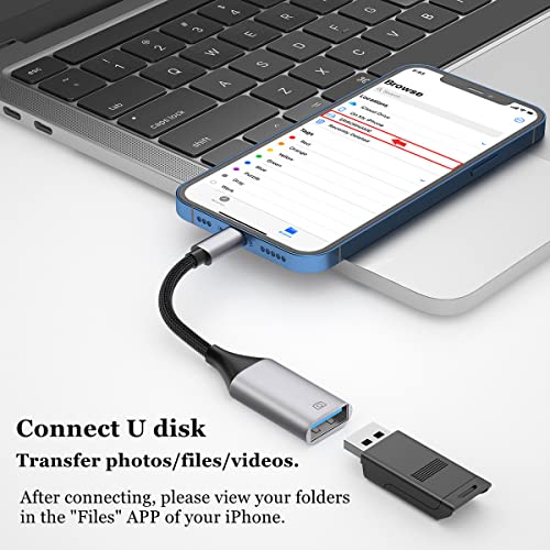 IVSHOWCO Lightning to USB Adapter [Apple MFi Certified], USB Camera Adapter for iPhone, iOS OTG Cable Adapter, Supports USB Flash Drive, Card Reader, Mouse, Keyboard