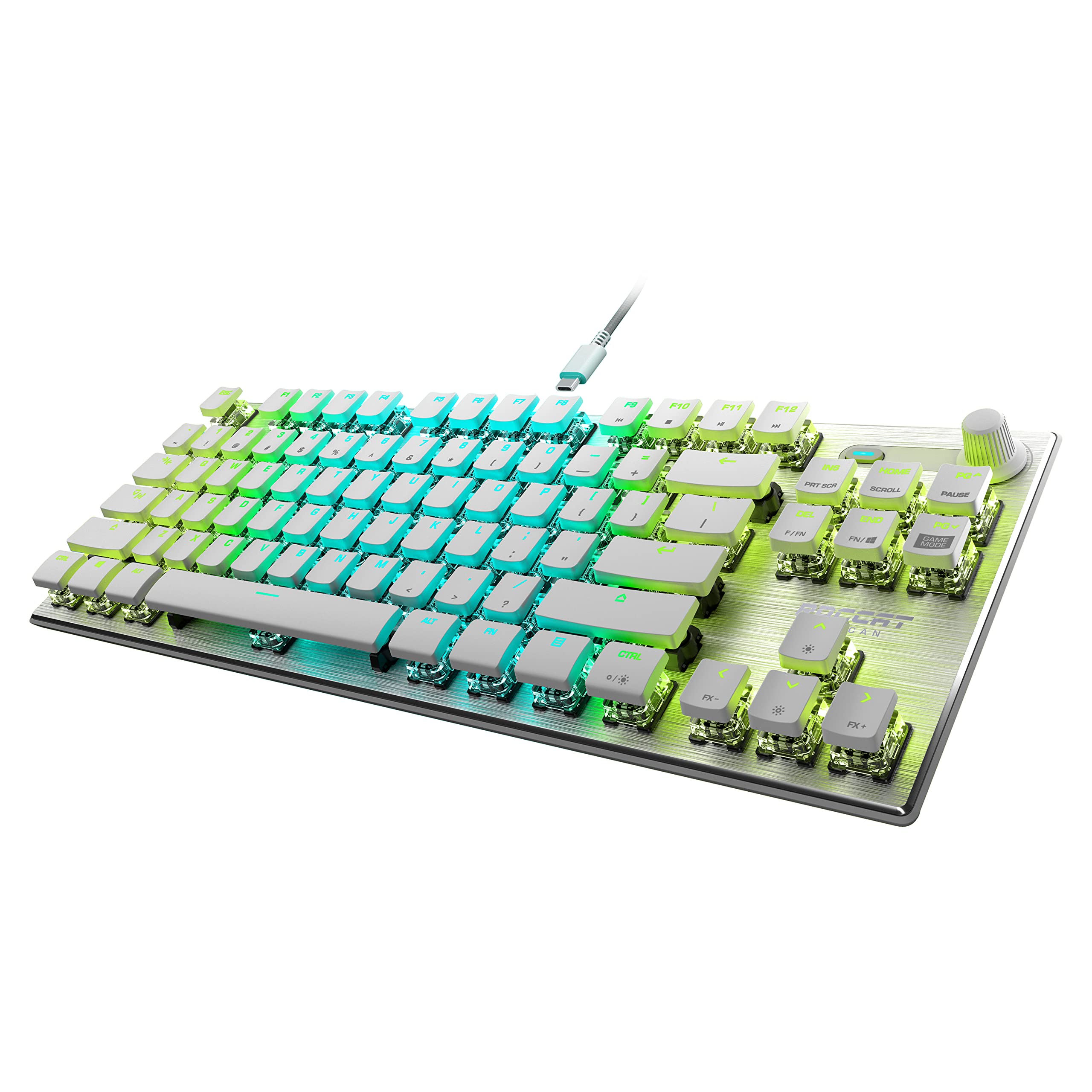 ROCCAT Vulcan TKL Pro PC USB-C Gaming Keyboard, Linear Optical Titan Switch, AIMO RGB Lighting, Tenkeyless Mechanical Feel Speed Keystroke, Low Profile Ergonomic Design for Wrist Rest Support, White