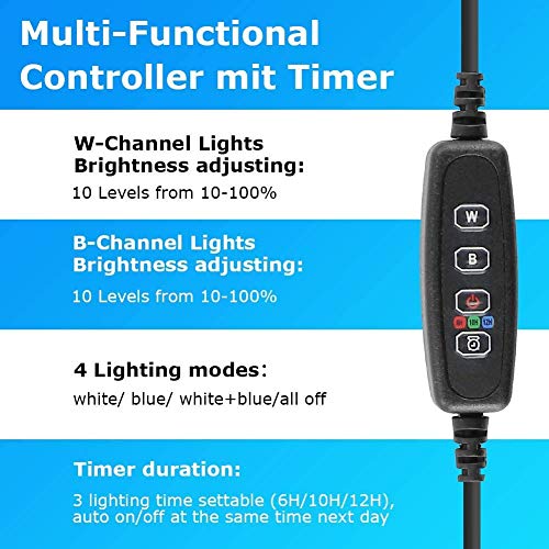 AquariumBasics led Aquarium Light for Fish Tank ,Auto on/Off Submersible White and Blue led Aquarium Plant Light with Timer and dimming Function (7.5 inch （Timer & Dimming Function))