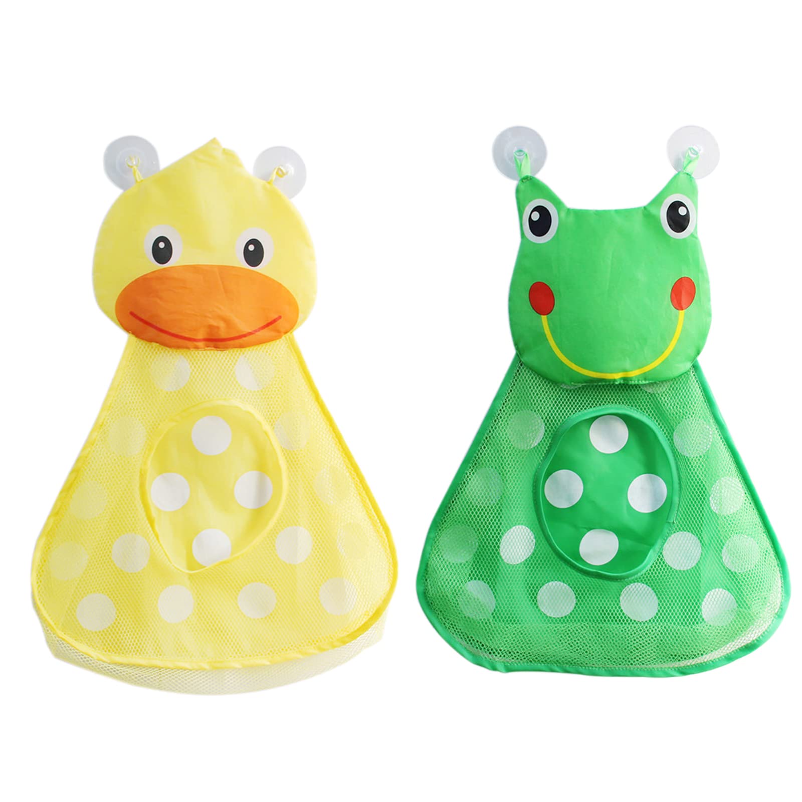 WMLBK Duck and Frog Hanging Storage Bag-2PCS Bath Toy Tidy Storage-Net Suction Cup Bag-Mesh Shower Bathroom Organizer