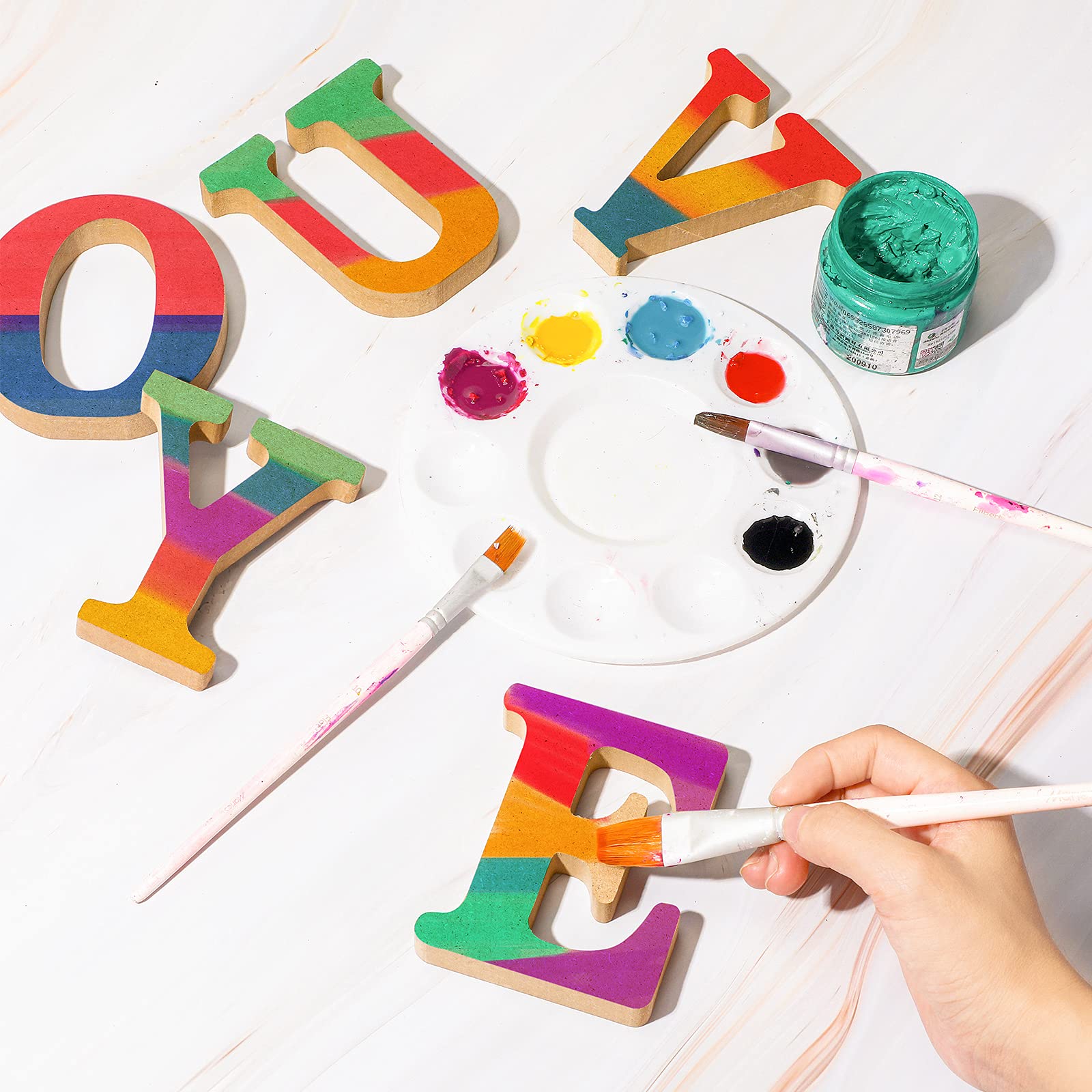 4 Inch DIY Wooden Letters for Crafts Easter Alphabet Letters for Table Decoration Paintable Decorative Letters Standing Letters Slices Sign Board Decoration for Craft Home Party Projects (M Style)