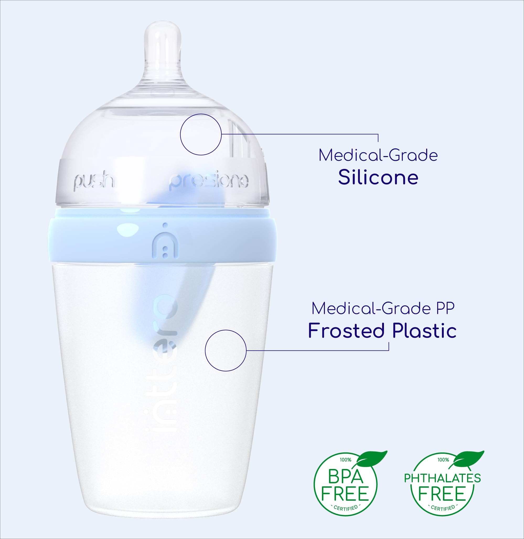 INTTERO 9oz Blue Formula Dispenser Anti-Colic Baby Bottles - 2 Pack/Medium Flow (Cute Blue) — Everyday Baby Essential — Formula Bottle — Biberones para Formula — PopYummy Mixie — Easy Baby Brezz