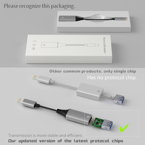 IVSHOWCO Lightning to USB Adapter [Apple MFi Certified], USB Camera Adapter for iPhone, iOS OTG Cable Adapter, Supports USB Flash Drive, Card Reader, Mouse, Keyboard