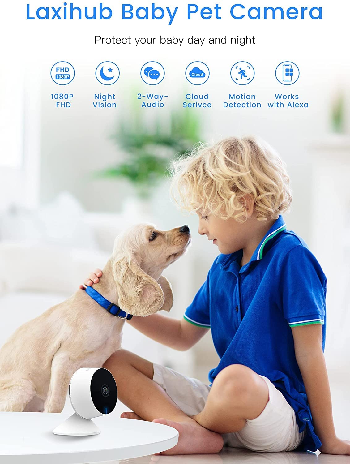 LAXIHUB M1 Security Baby Monitor (2-Pack) with Camera and Audio, 1080P Full HD, Motion & Sound Detection, Night Vision, 2.4G WiFi Camera Compatible with Alexa and Google Assistant…