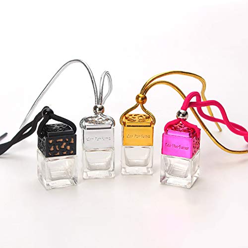 4 Packs Car Essential Oil Diffuser Empty Square Perfume Bottles Hanging Diffuser Bottle Air Fresher Ornament Rearview Mirror Decor (Black)