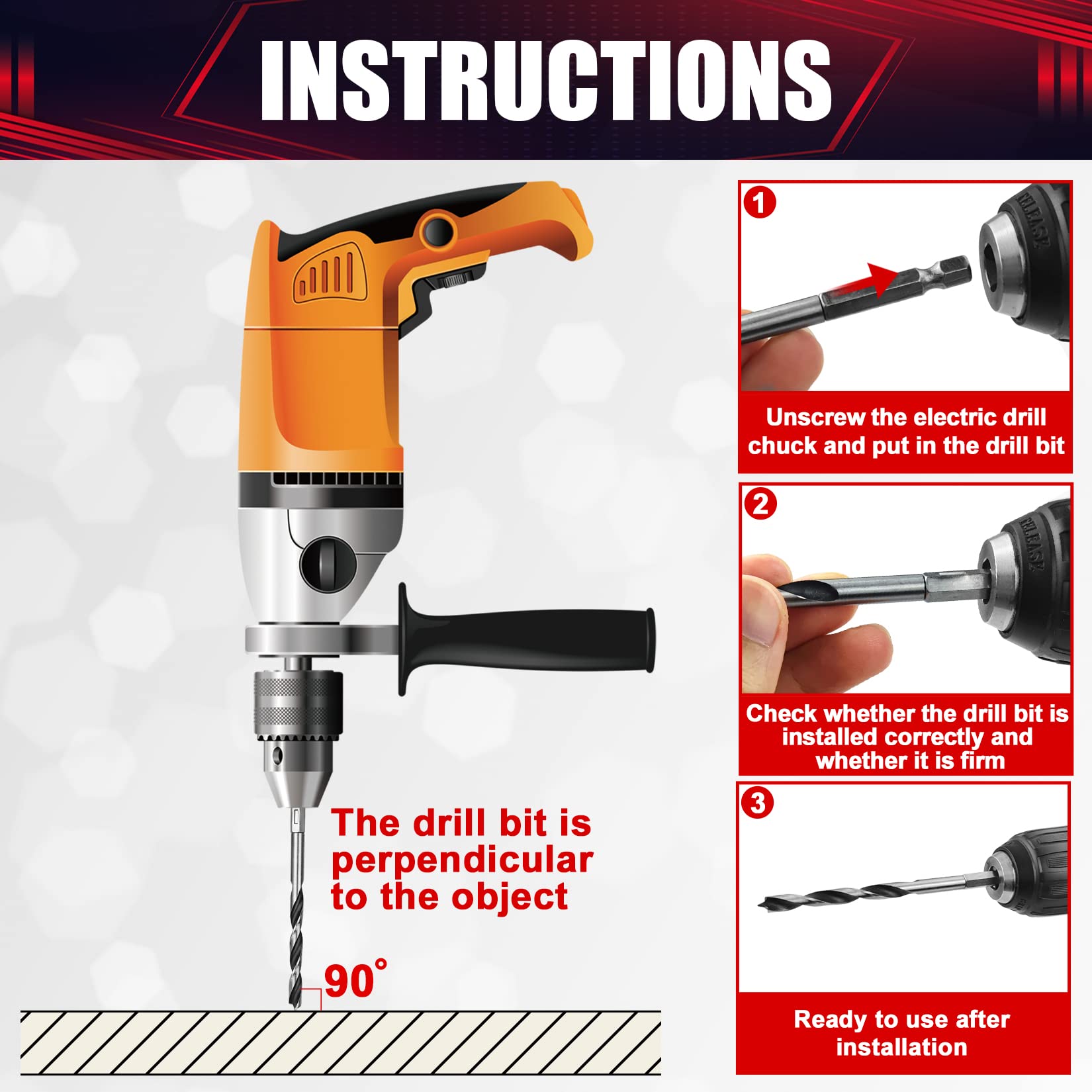 wesleydrill Wood Drill Bit Set,16 Pcs Impact Drill Bit Set,8 Pcs Hex shank Brad Point Drill bit 1/8"-3/8" and 8 Pcs Spade Drill bit 1/2"-1-1/8" Fit for Wood,Plastic