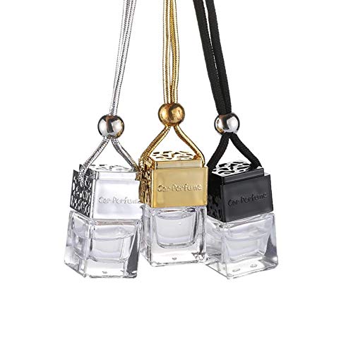 4 Packs Car Essential Oil Diffuser Empty Square Perfume Bottles Hanging Diffuser Bottle Air Fresher Ornament Rearview Mirror Decor (Black)