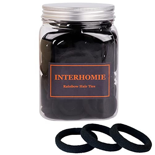Hair Ties - Thick Seamless Cotton Hair Bands for Women Ponytail Holders Hair Ties for Thick Hair No Crease Damage (100&Black)
