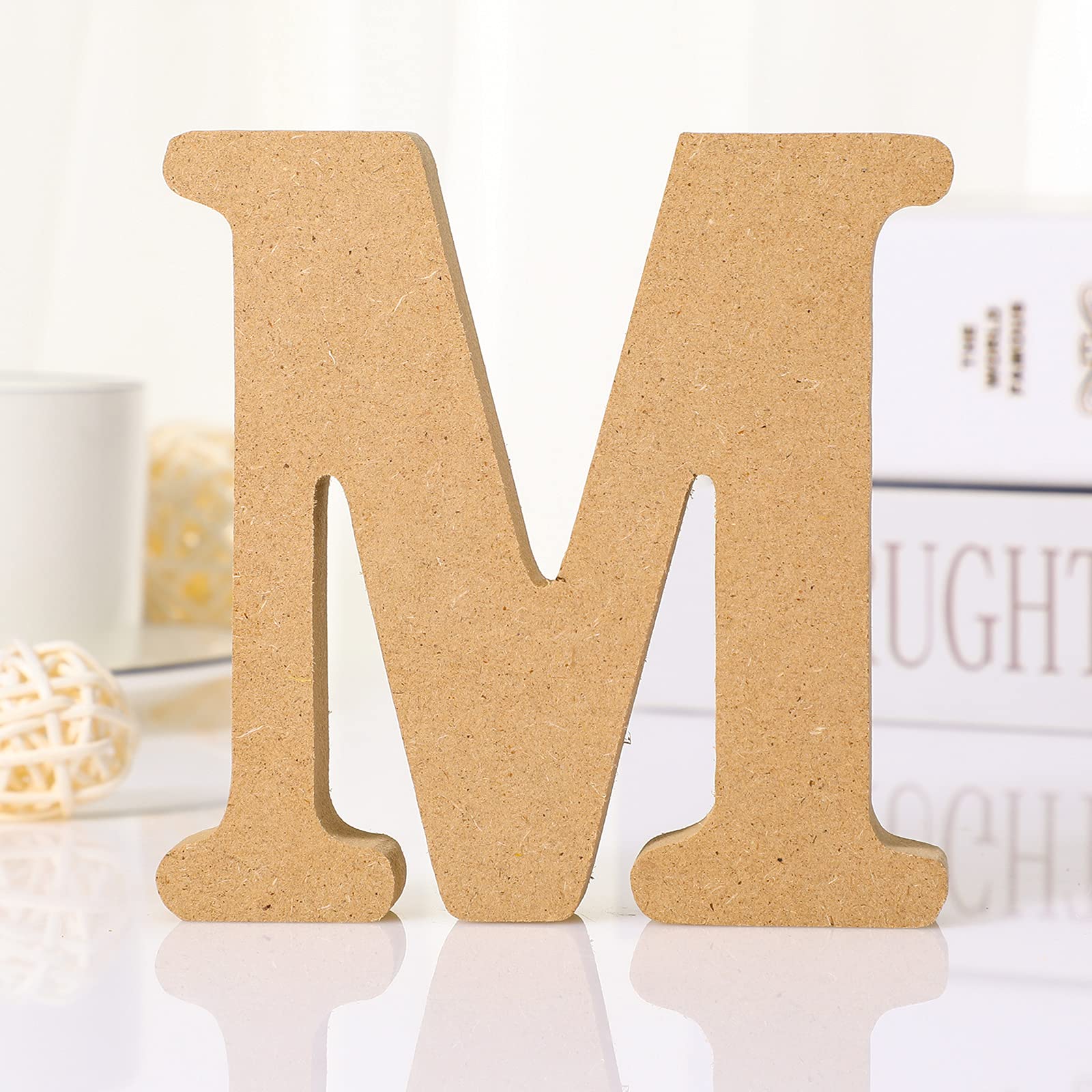4 Inch DIY Wooden Letters for Crafts Easter Alphabet Letters for Table Decoration Paintable Decorative Letters Standing Letters Slices Sign Board Decoration for Craft Home Party Projects (M Style)